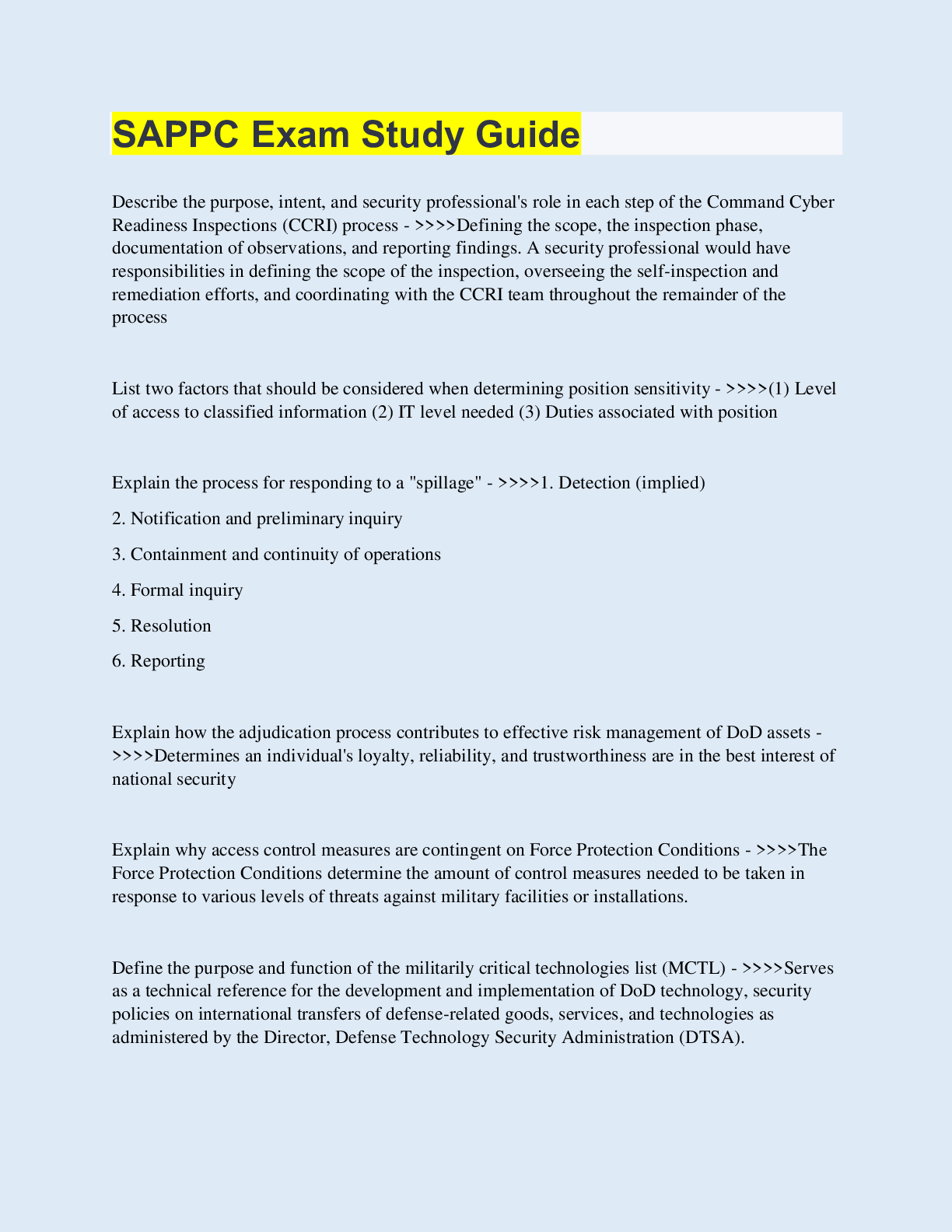 SAPPC Exam Study Guide | 50 Questions with 100% Correct Answers ...