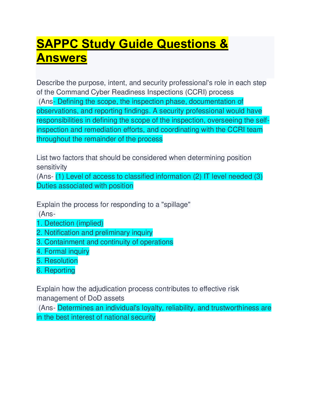 SAPPC Study Guide :Questions & Answers: Guaranteed A+ Score ...
