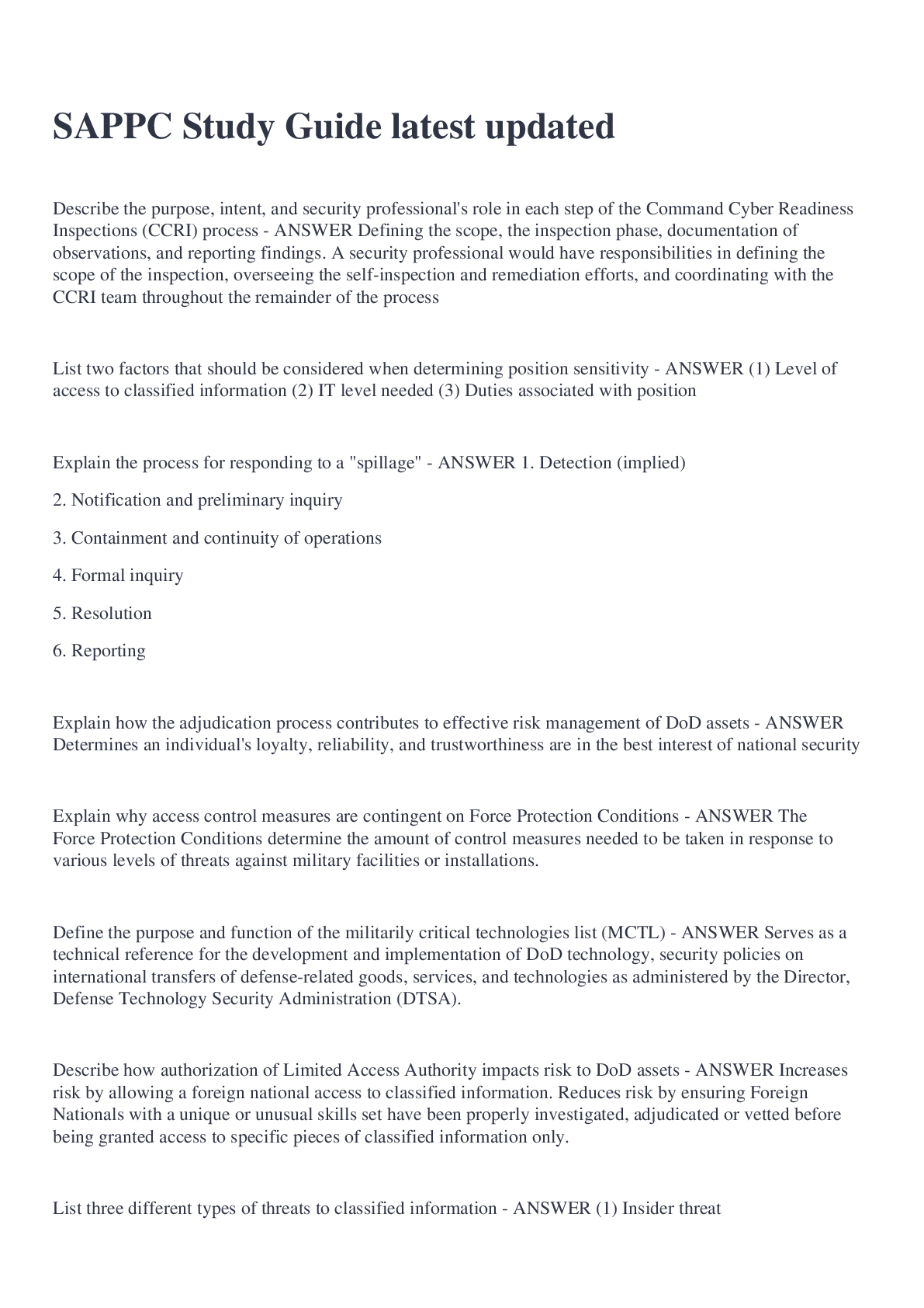 SAPPC Study Guide latest updated - Scholarfriends