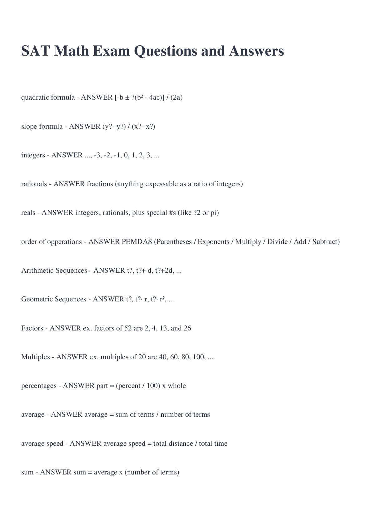 SAT Math Exam Questions and Answers - Scholarfriends