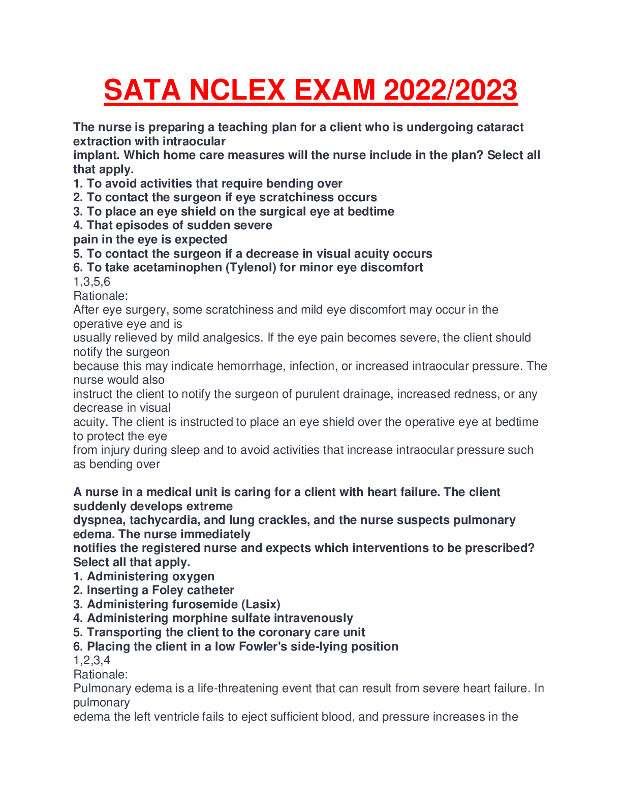 NCLEX SATA PN ACTUAL 2022/2023 EXAM QUESTIONS AND ANSWERS. - Scholarfriends