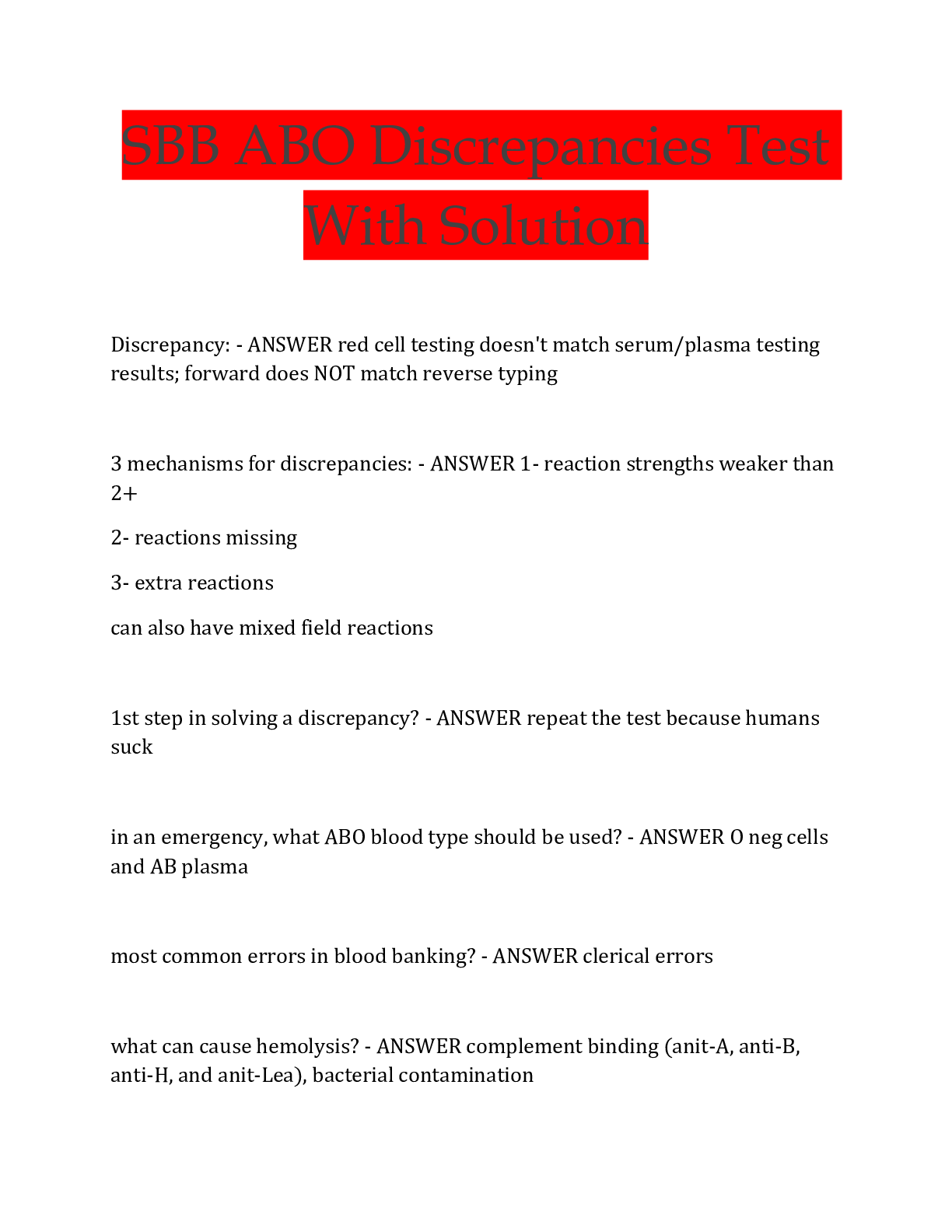 SBB ABO Discrepancies Test With Solution – Scholarfriends - Scholarfriends