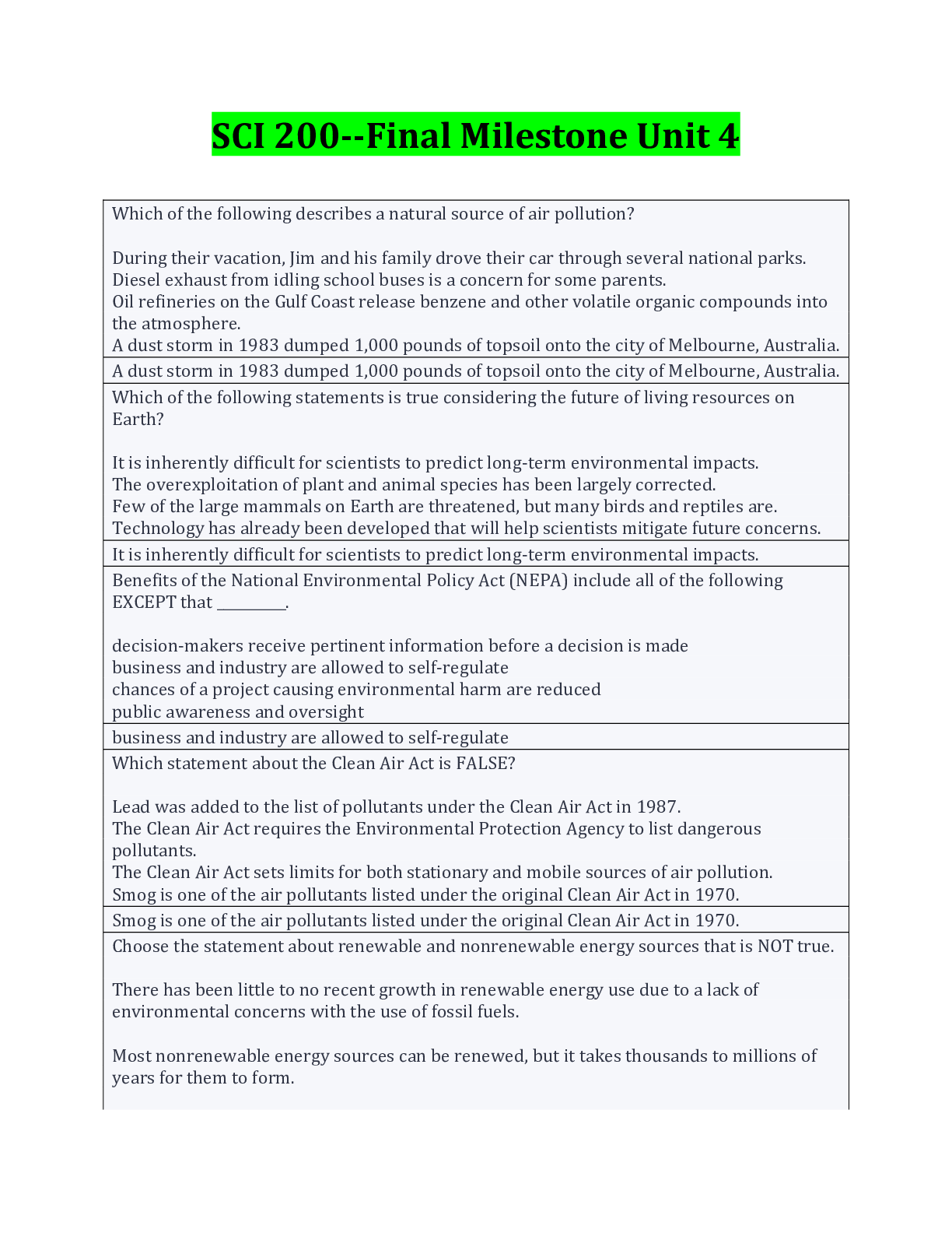 SCI 200--Final Milestone Unit 4 Questions And Answers 2022/2023 ...