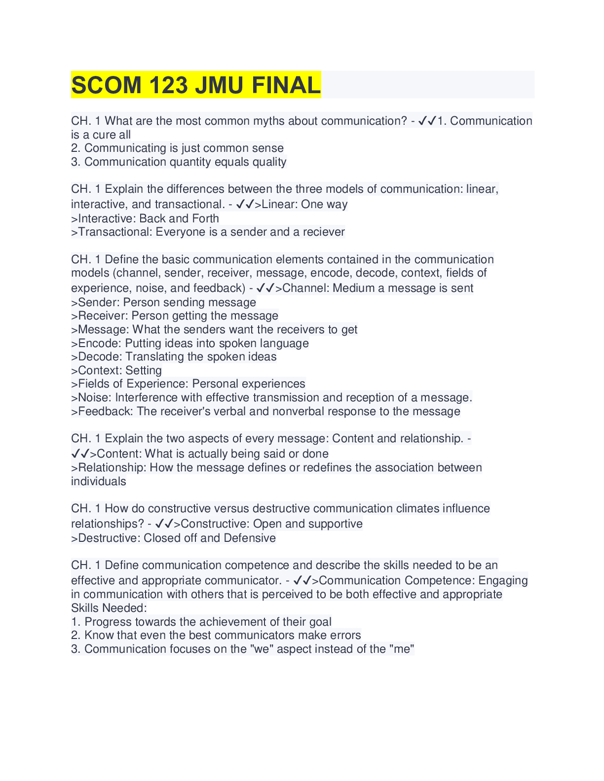 SCOM 123 JMU FINAL | 86 Questions with 100% Correct Answers ...