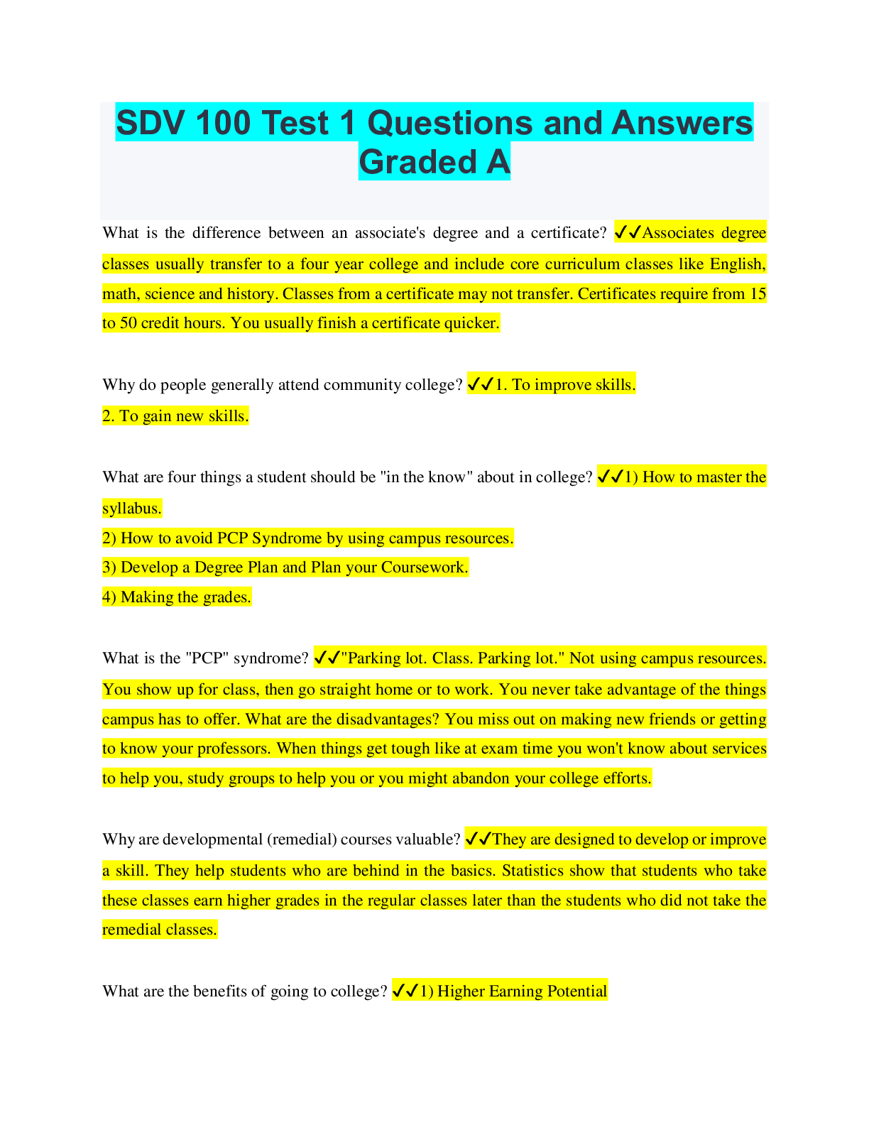 SDV 100 Test 1 Questions and Answers Graded A, 2022/2023 updates ...