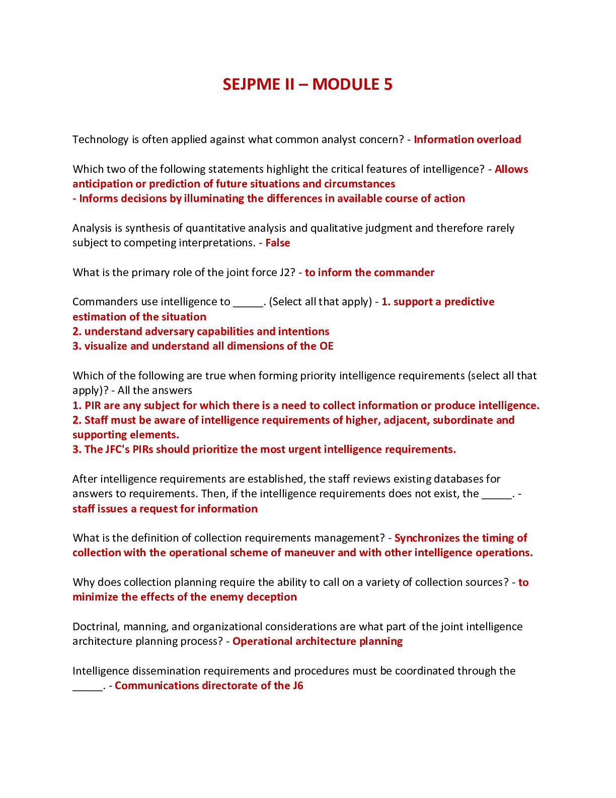 SEJPME II – MODULE 5 - JOINT INTELLIGENCE - Scholarfriends