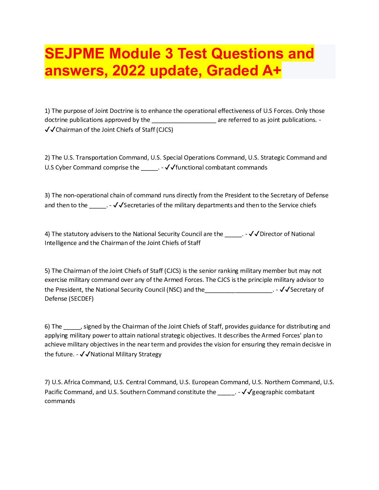 SEJPME Module 3 Test Questions and answers, 2022 update, Graded A+ ...