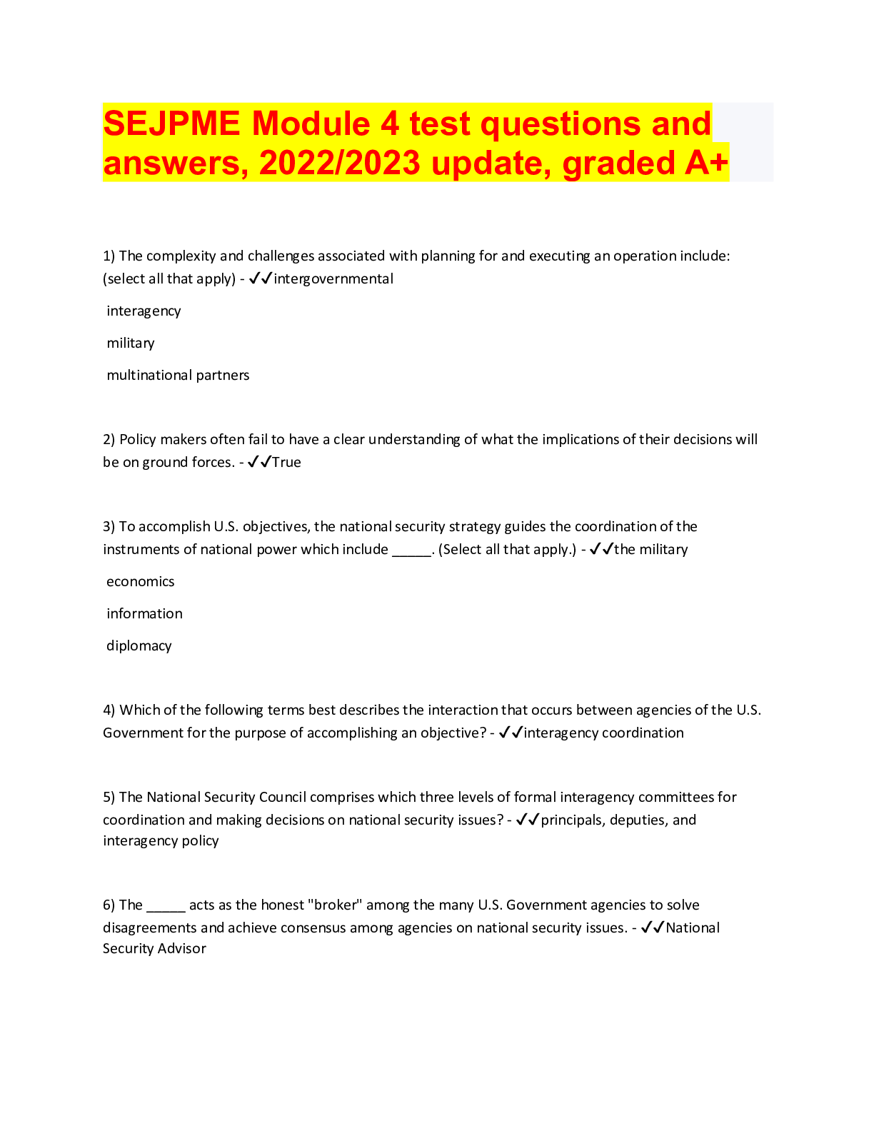 SEJPME Module 4 test questions and answers, 2022/2023 update, graded A+ ...