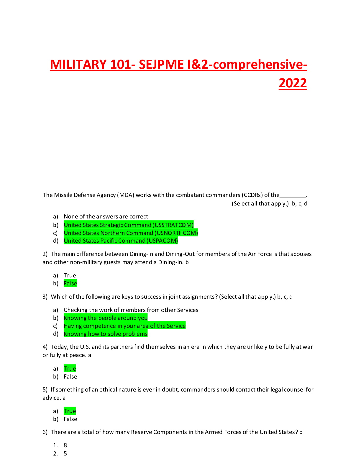 MILITARY 101- SEJPME I&2-comprehensive-2022 - Scholarfriends
