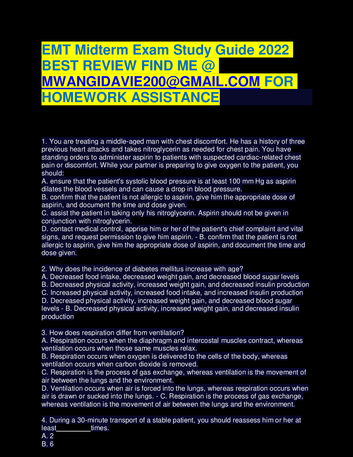 EMT Midterm Exam Study Guide 2022 BEST REVIEW - Scholarfriends