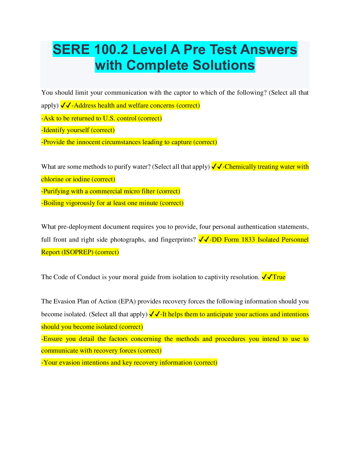 Bundle for SERE Tests | Updated & Verified | Everything you need to ...