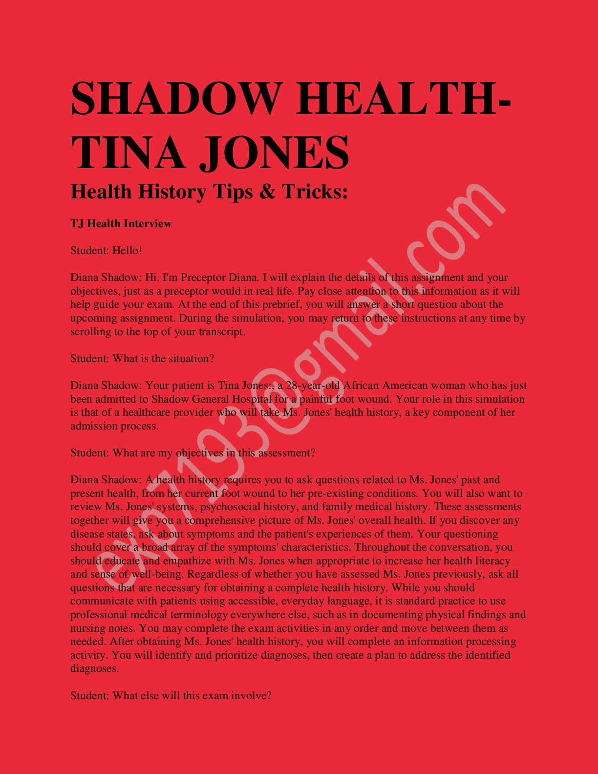 Shadow Health - Tina Jones, Health History - Scholarfriends