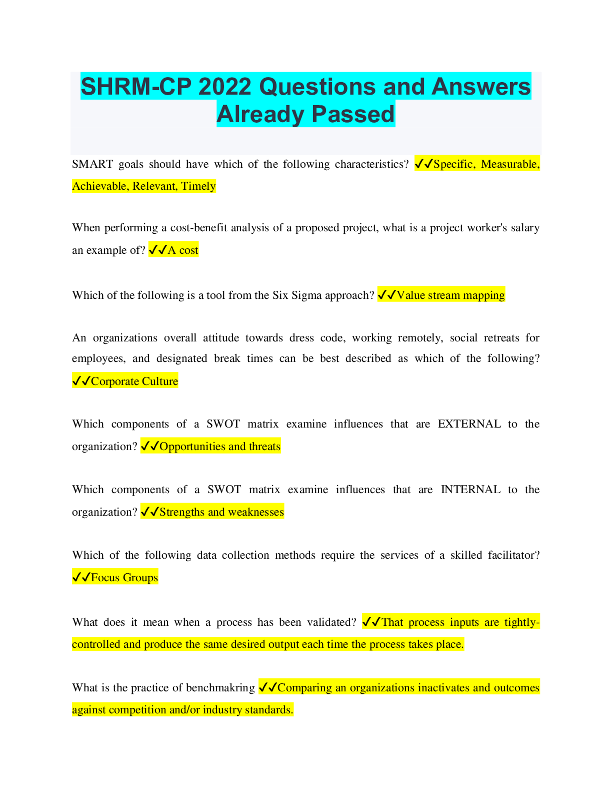 SHRM-CP Bundled Exams & Study guides With Complete Solutions ...