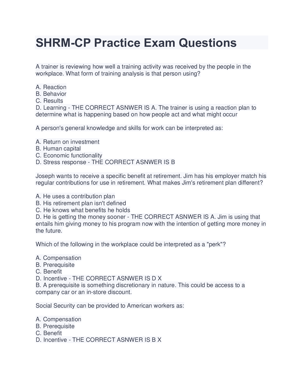 SHRM-CP Practice Exam Questions and Answers (Answered) - Scholarfriends