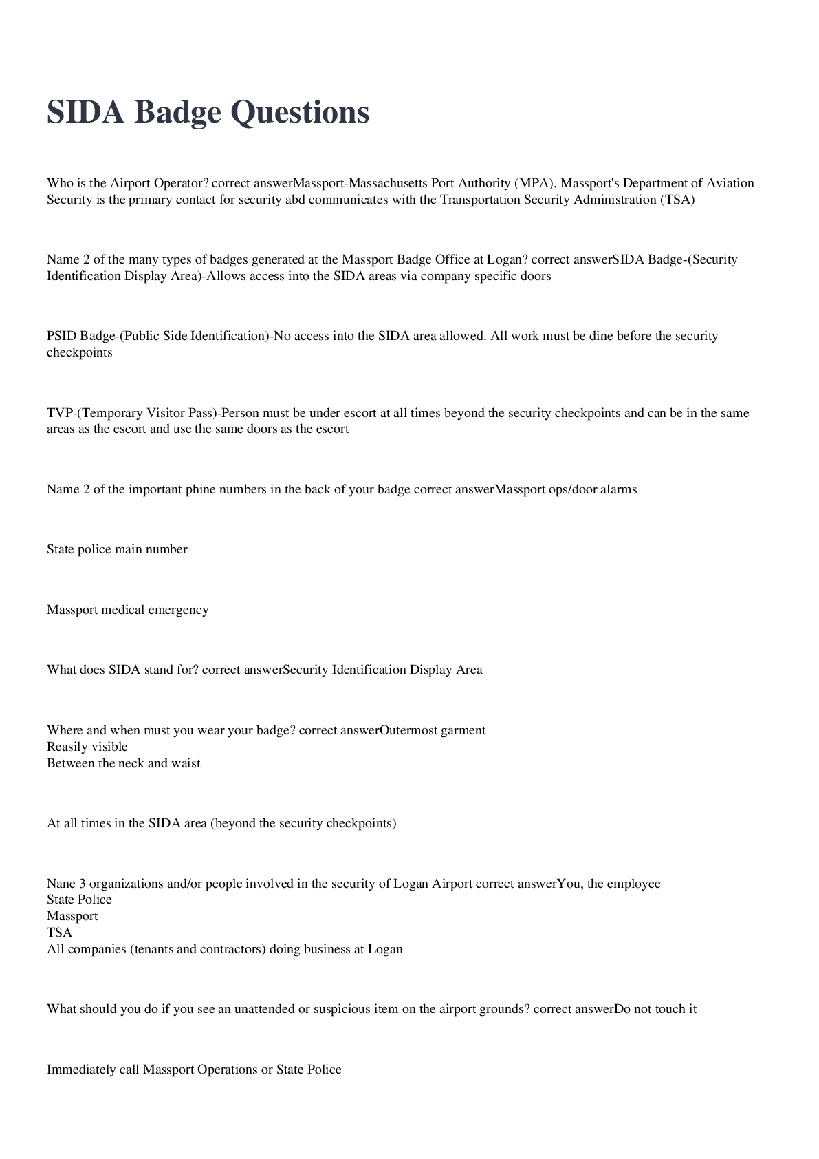 SIDA Badge Questions | 30 Questions with 100% Correct Answers | Updated ...