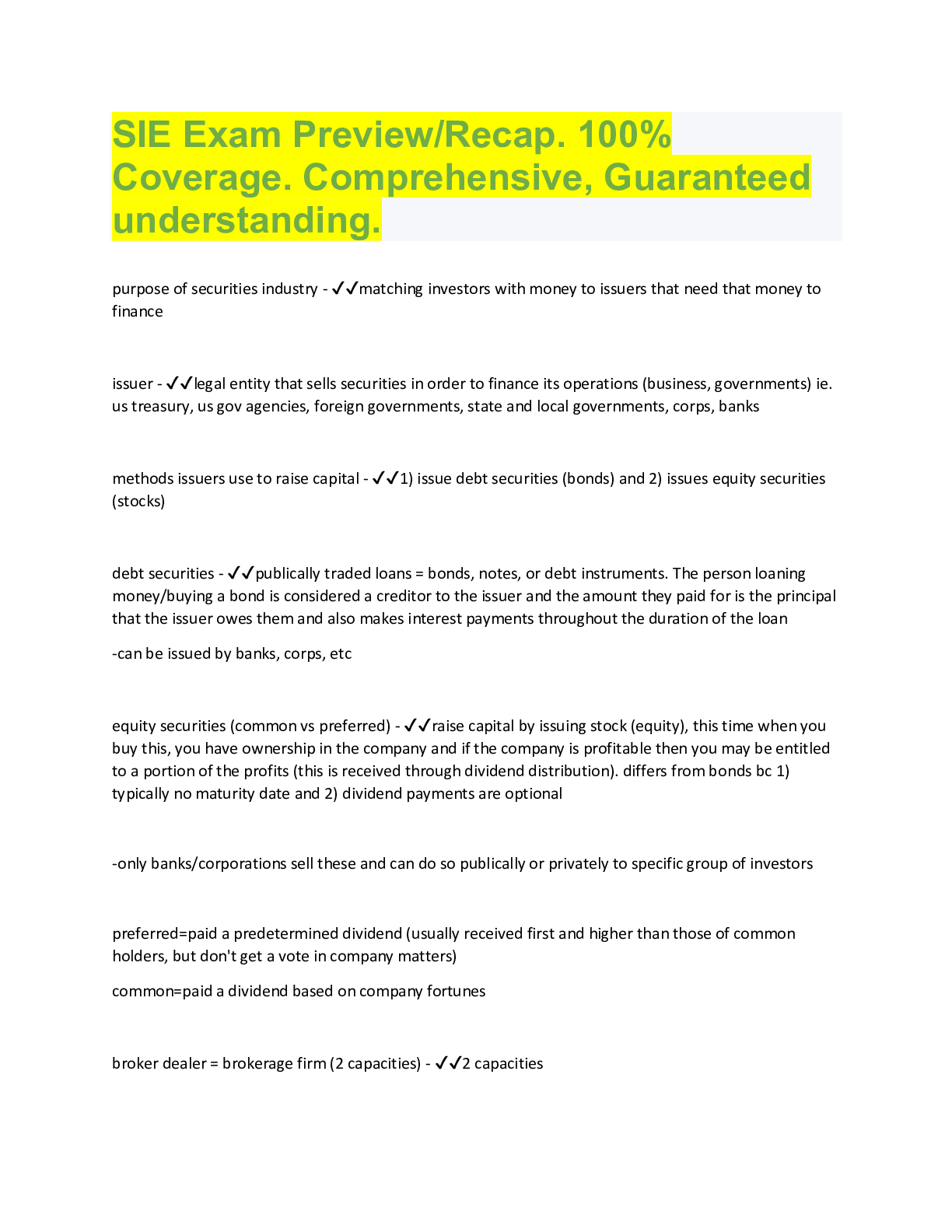 SIE Exam Preview/Recap. 100% Coverage. Comprehensive, Guaranteed ...