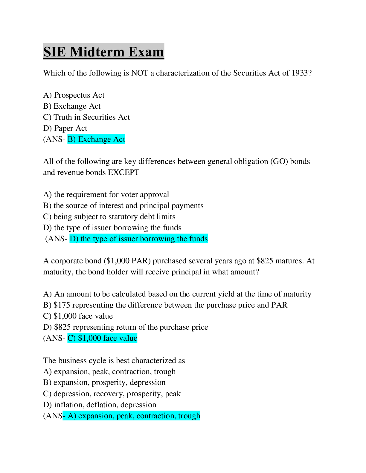 SIE Midterm Exam/Questions & Answers/Graded A/Latest Update ...