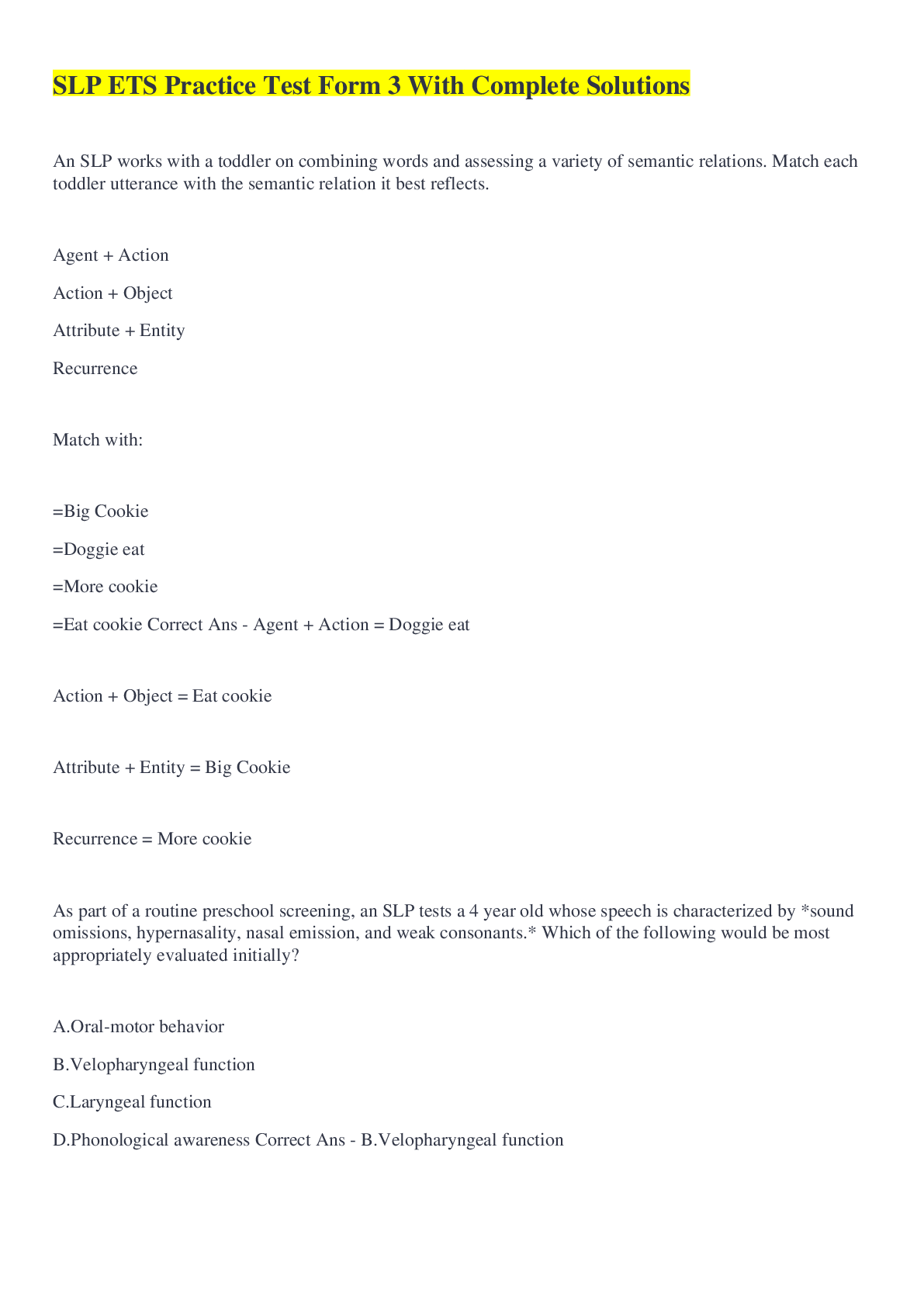 SLP ETS Practice Test Form 3 With Complete Solutions - Scholarfriends