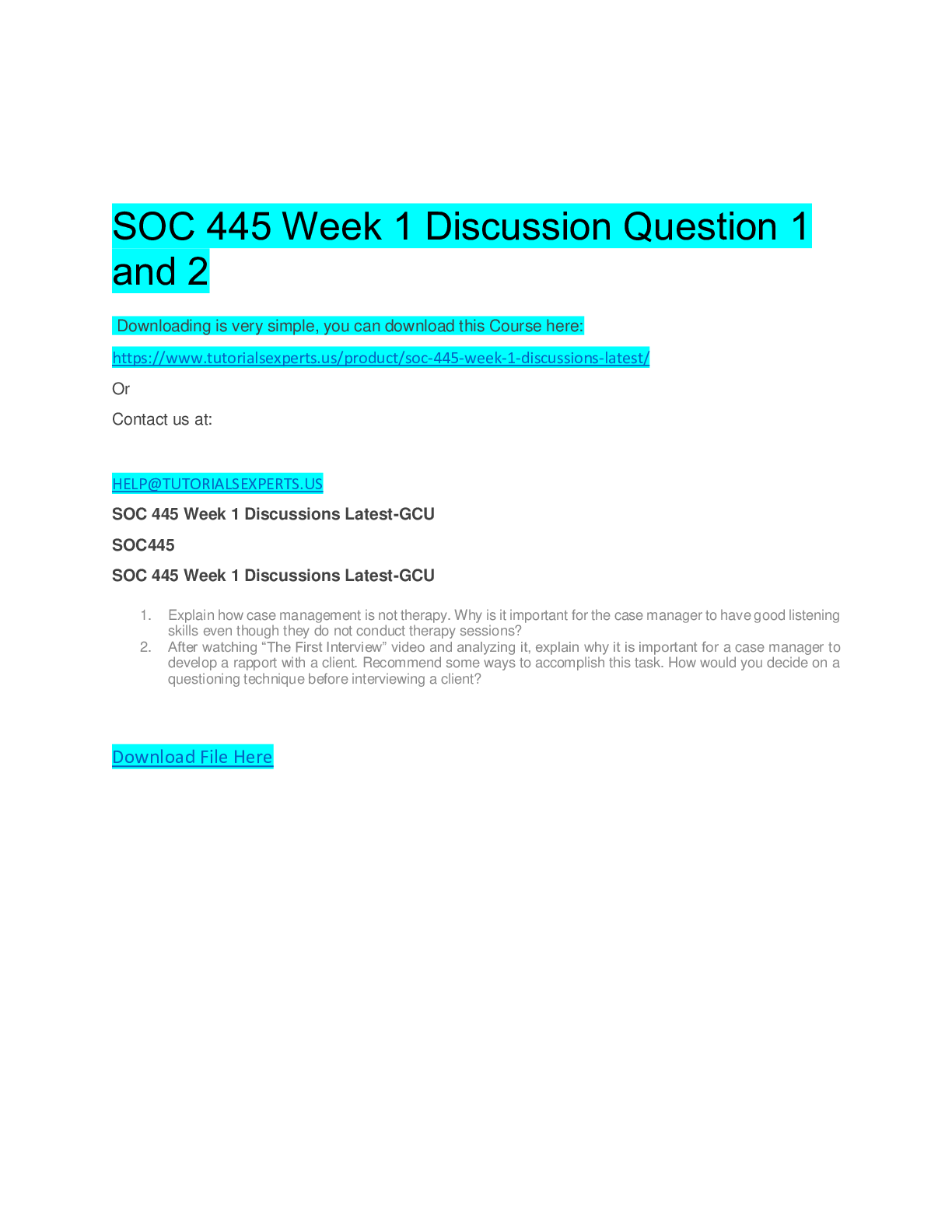 SOC 445 Week 1 Discussion Question 1 and 2 - Scholarfriends