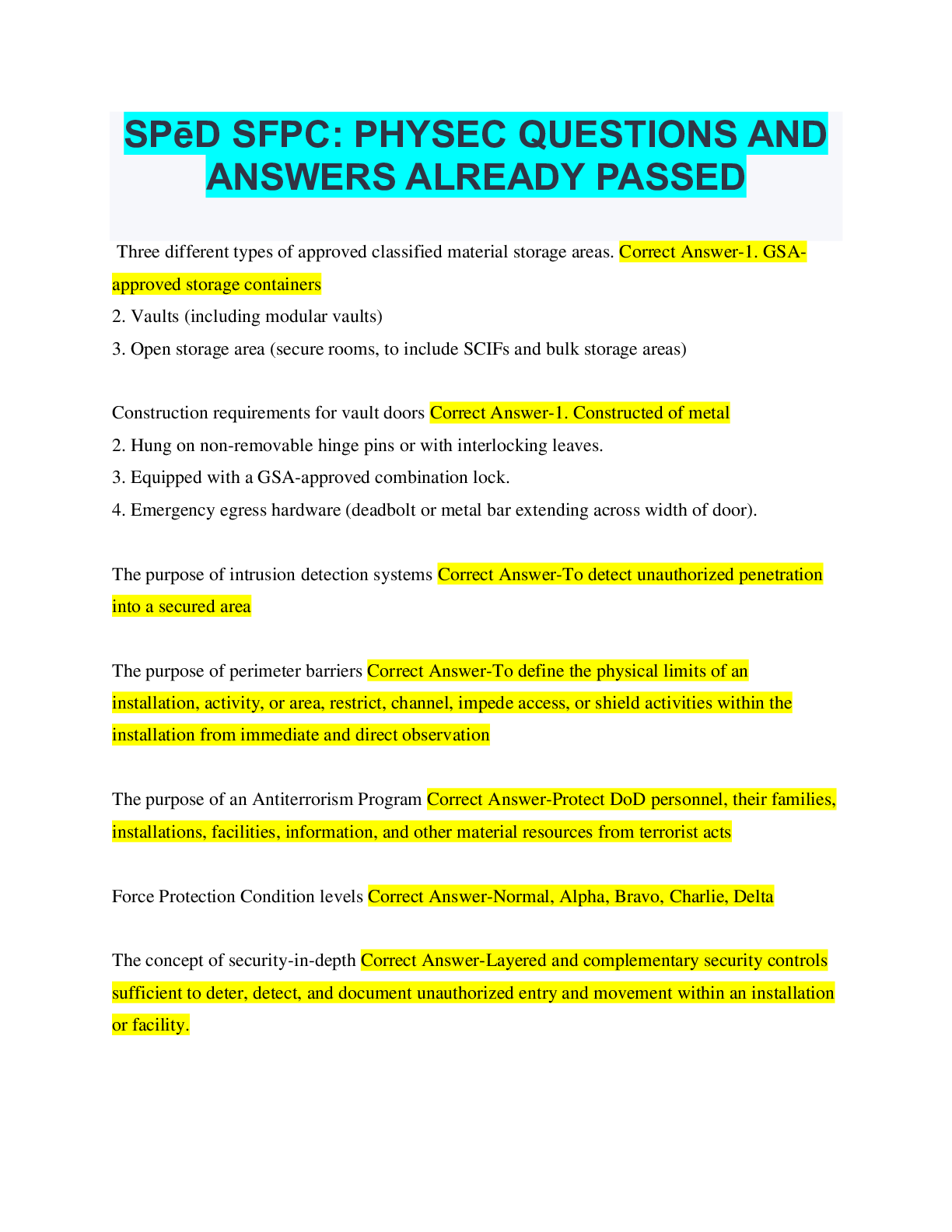 SPēD SFPC: PHYSEC QUESTIONS AND ANSWERS ALREADY PASSED - Scholarfriends
