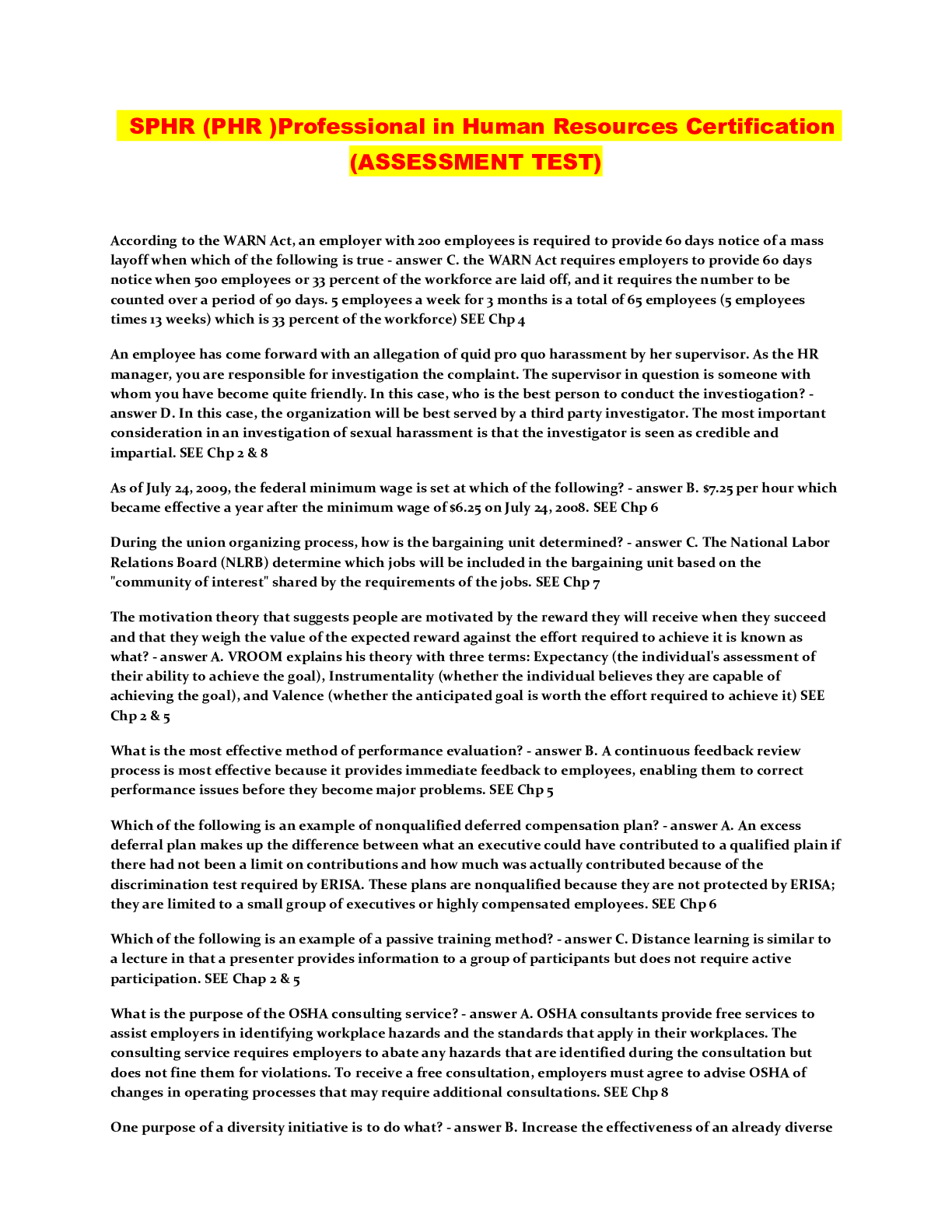 SPHR (PHR )Professional in Human Resources Certification (ASSESSMENT ...