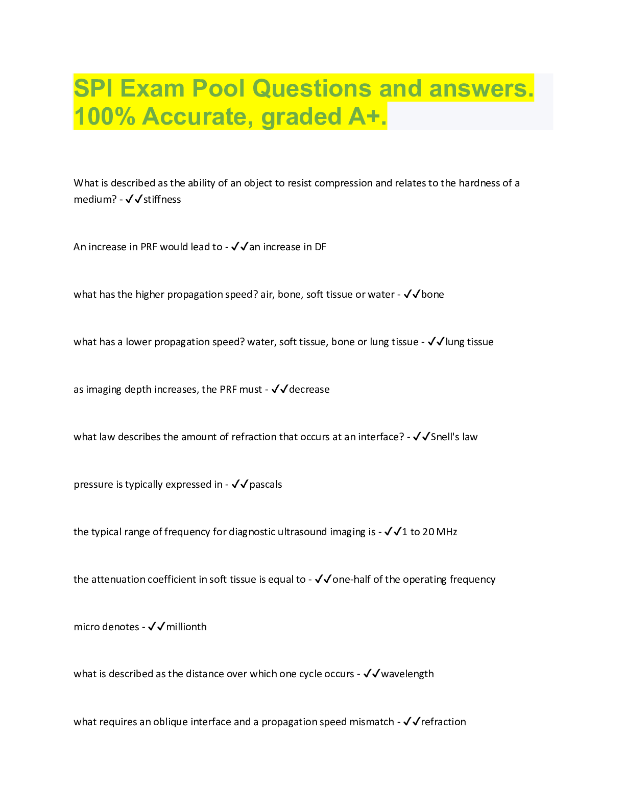 SPI Exam Pool Questions and answers. 100% Accurate, graded A+ ...