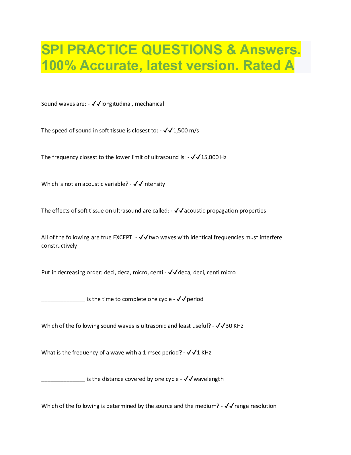 SPI PRACTICE QUESTIONS & Answers. 100% Accurate, latest version. Rated ...