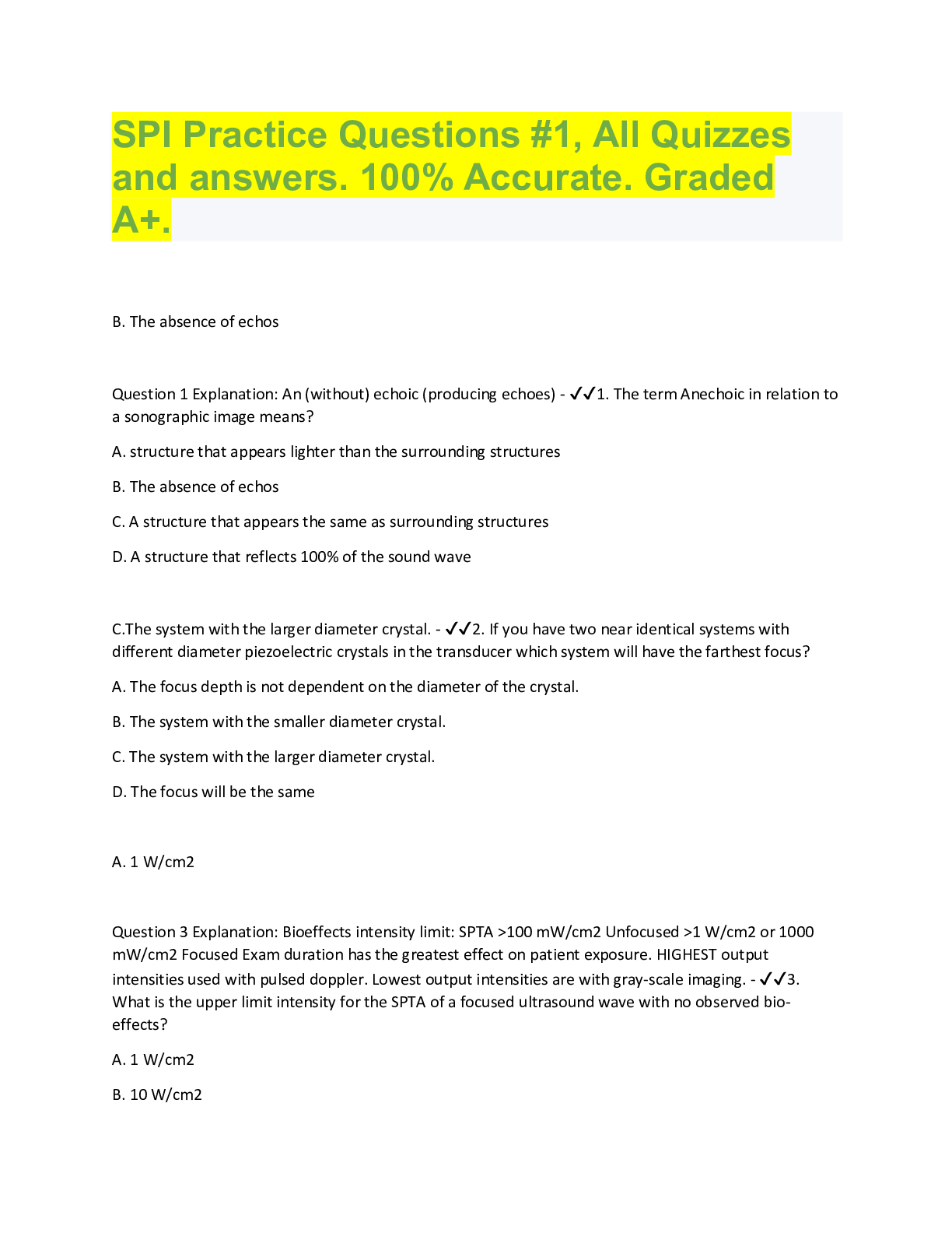 SPI Practice Questions #1, All Quizzes and answers. 100% Accurate ...