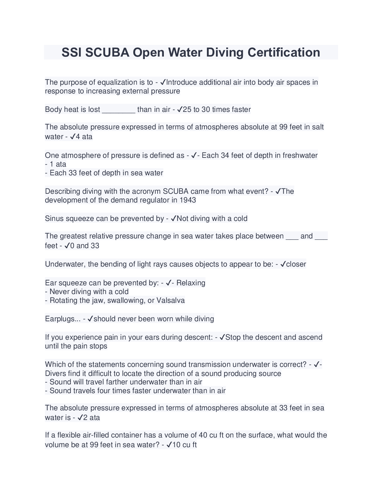 SSI SCUBA Open Water Diving Certification (Latest 2022/2023) 100% ...