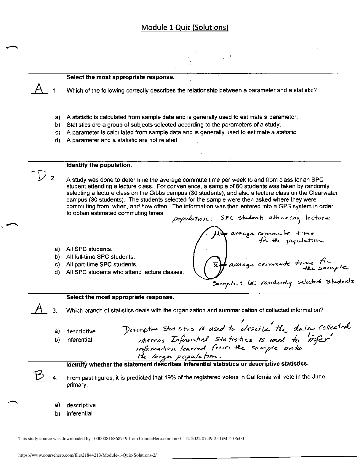 STA 2023 MODULE 1 - 6 QUIZZES BUNDLE - ST. PETERSBURG COLLEGE ...