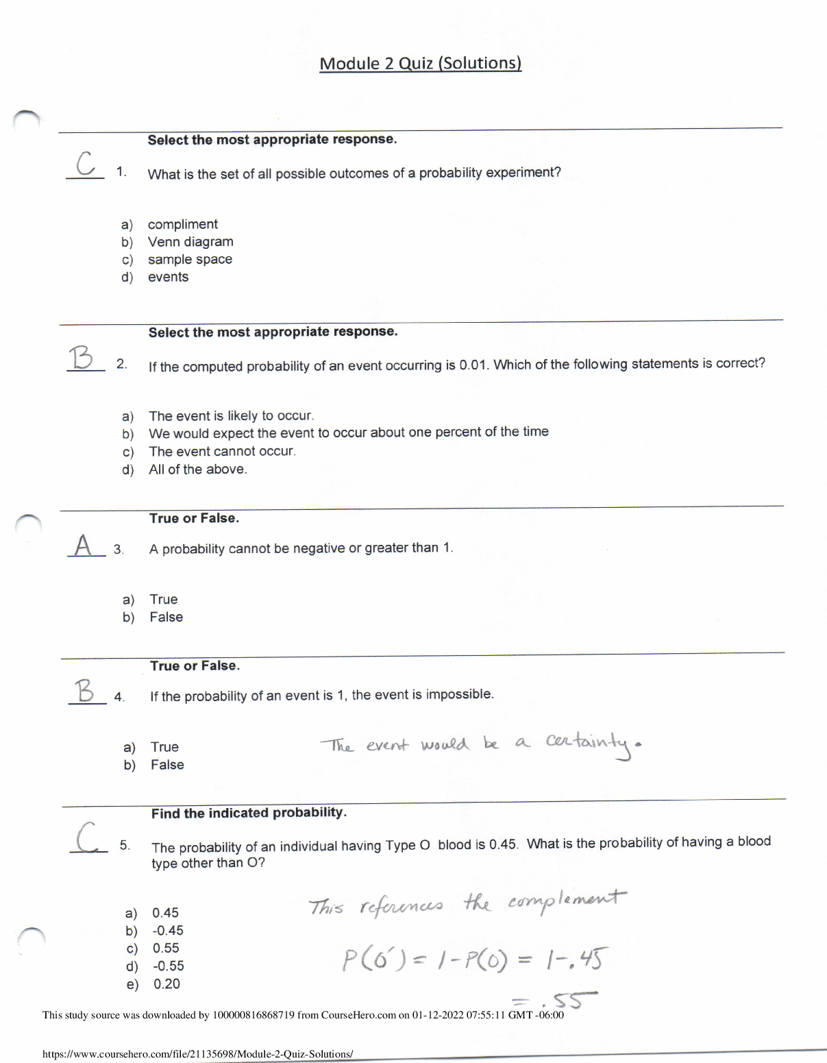 STA 2023 Module 2 Quiz - Questions and Answers - Scholarfriends