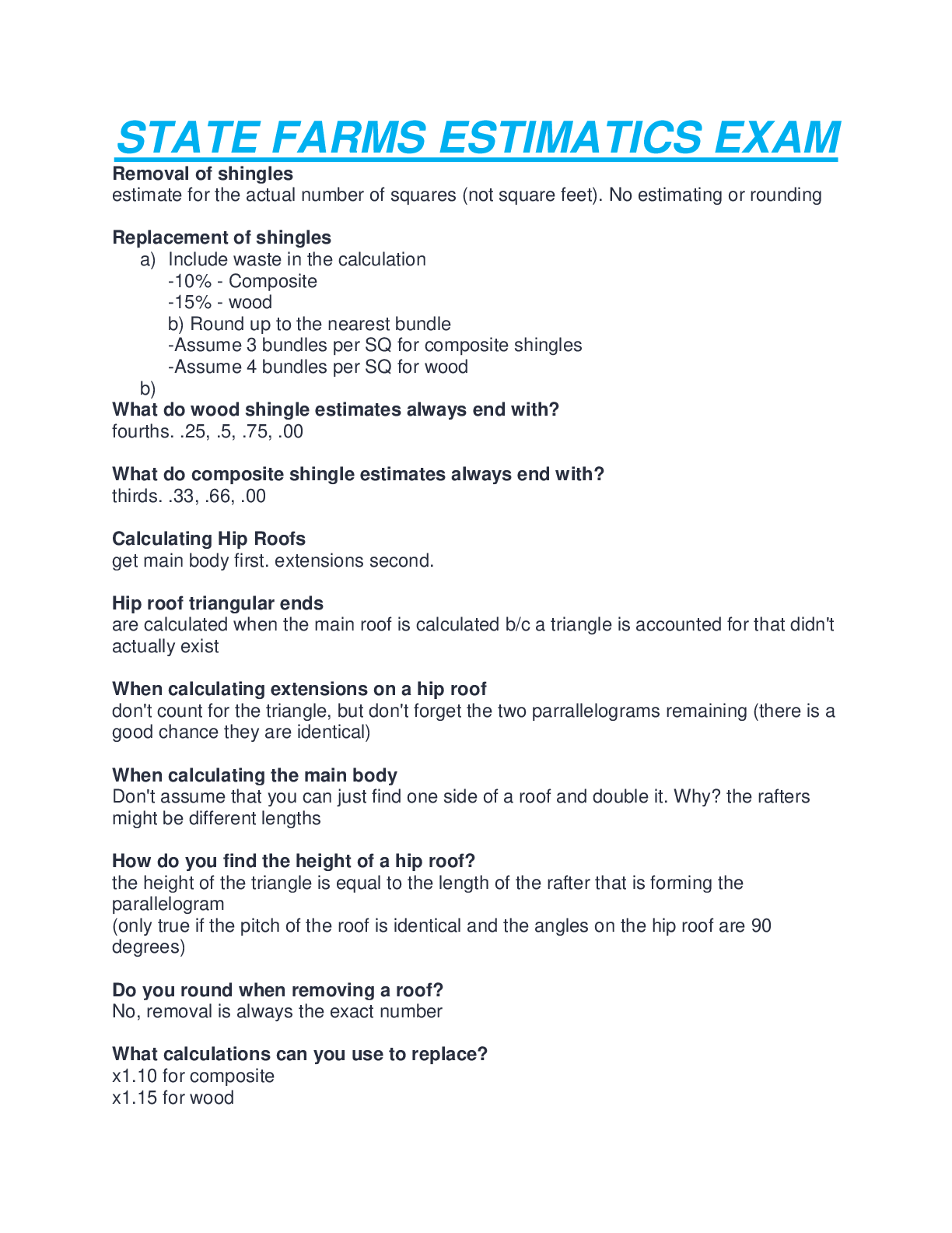 STATE FARMS ESTIMATICS EXAM QUESTIONS AND ANSWERS (2022/2023) SOLUTION ...