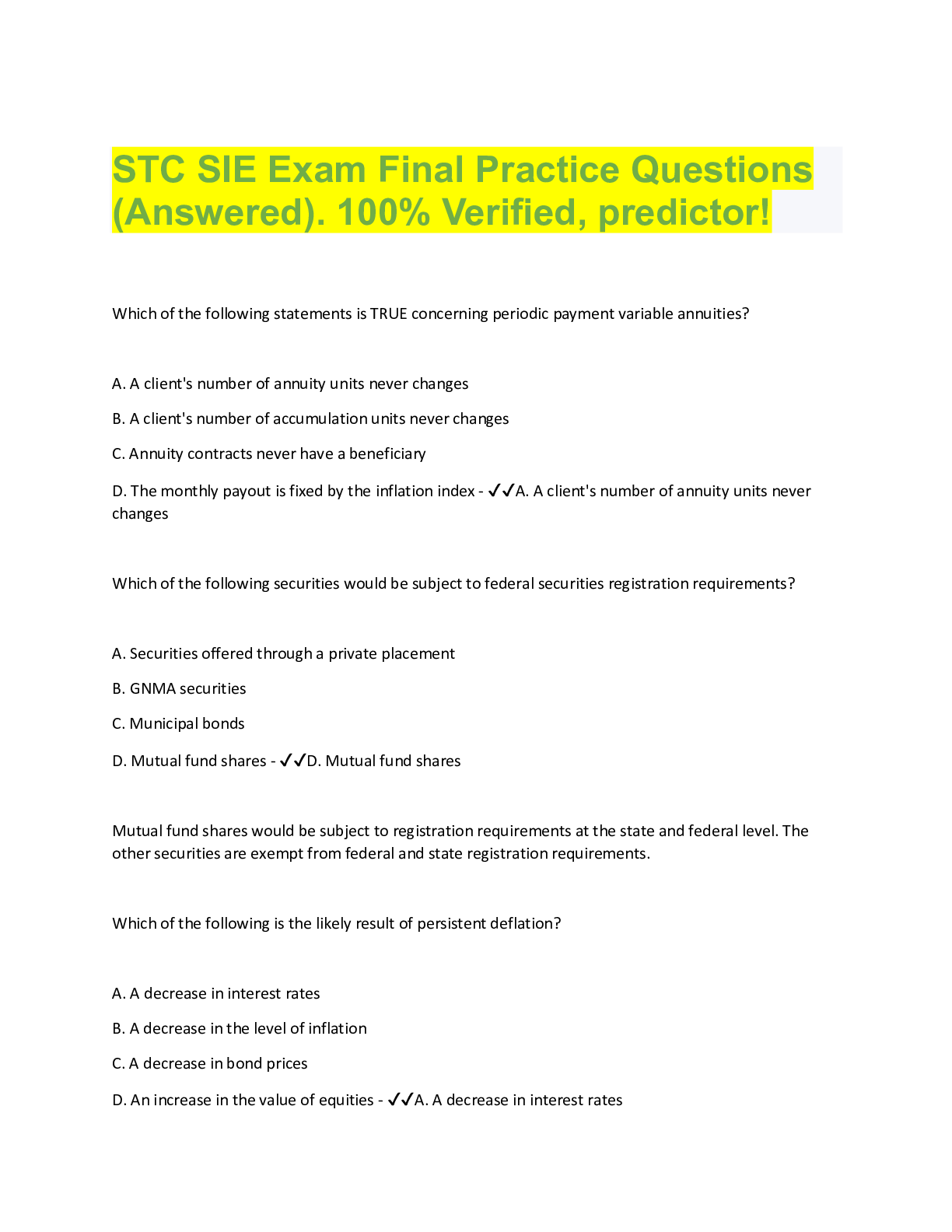 STC SIE Exam Final Practice Questions (Answered). 100% Verified ...