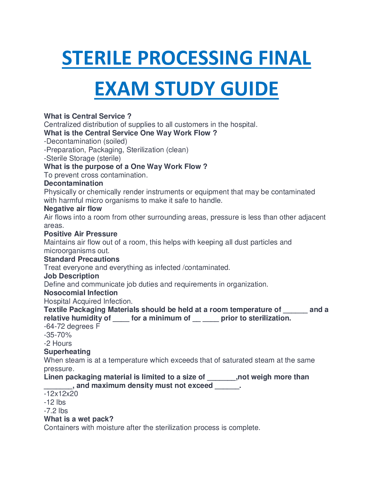 STERILE PROCESSING FINAL EXAM STUDY GUIDE SOLUTION COMPLETE GUIDE ...