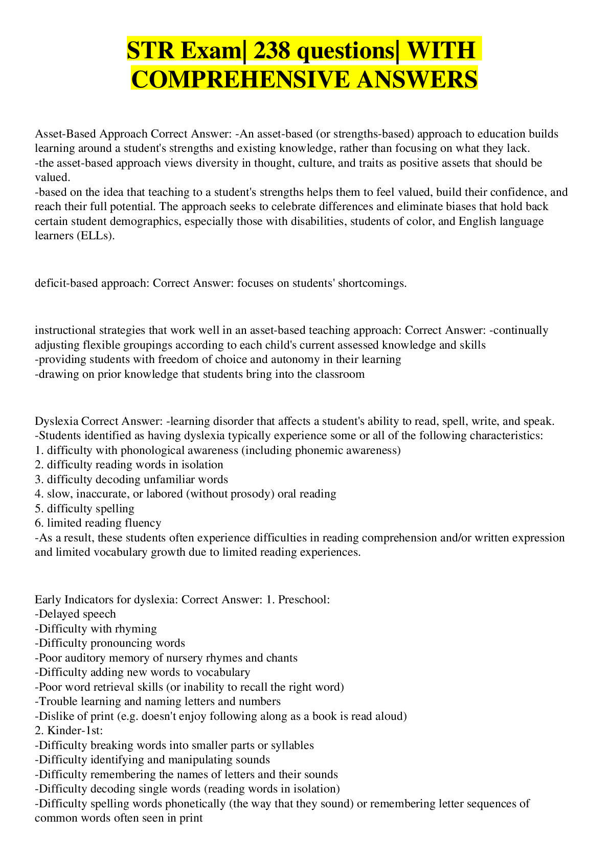 STR Exam| 238 questions| WITH COMPREHENSIVE ANSWERS - Scholarfriends