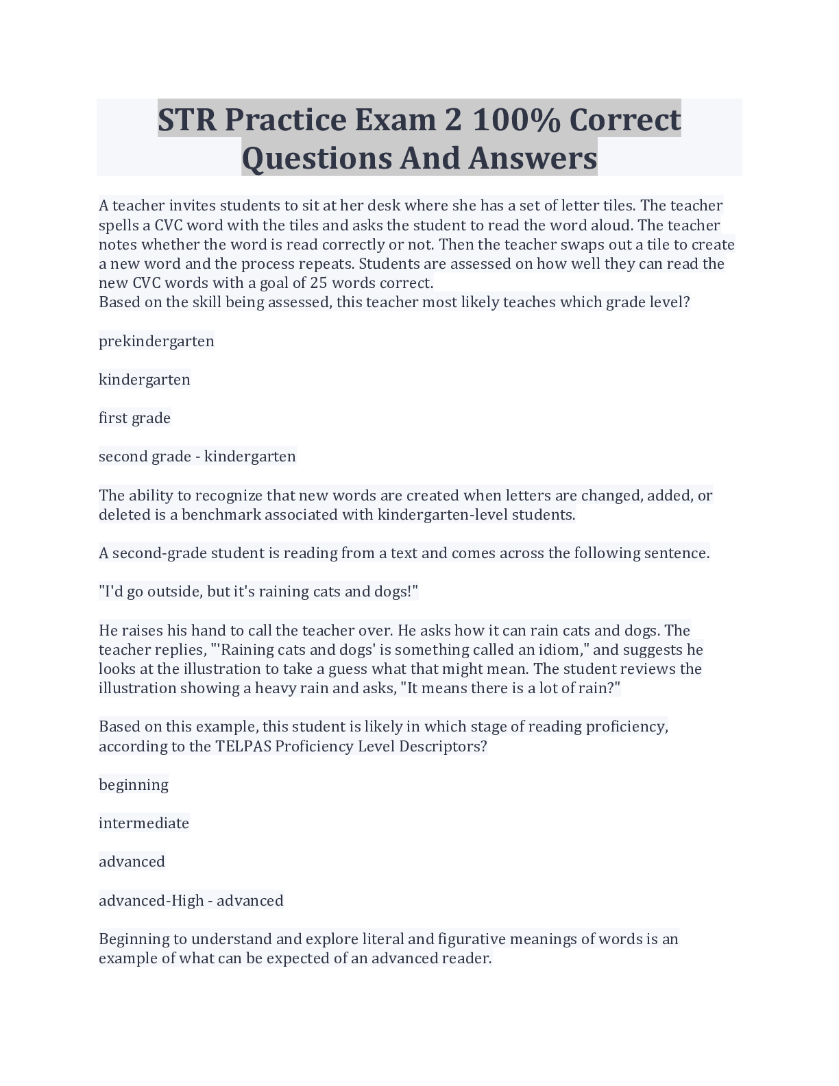 STR Practice Exam 2 100% Correct Questions And Answers - Scholarfriends