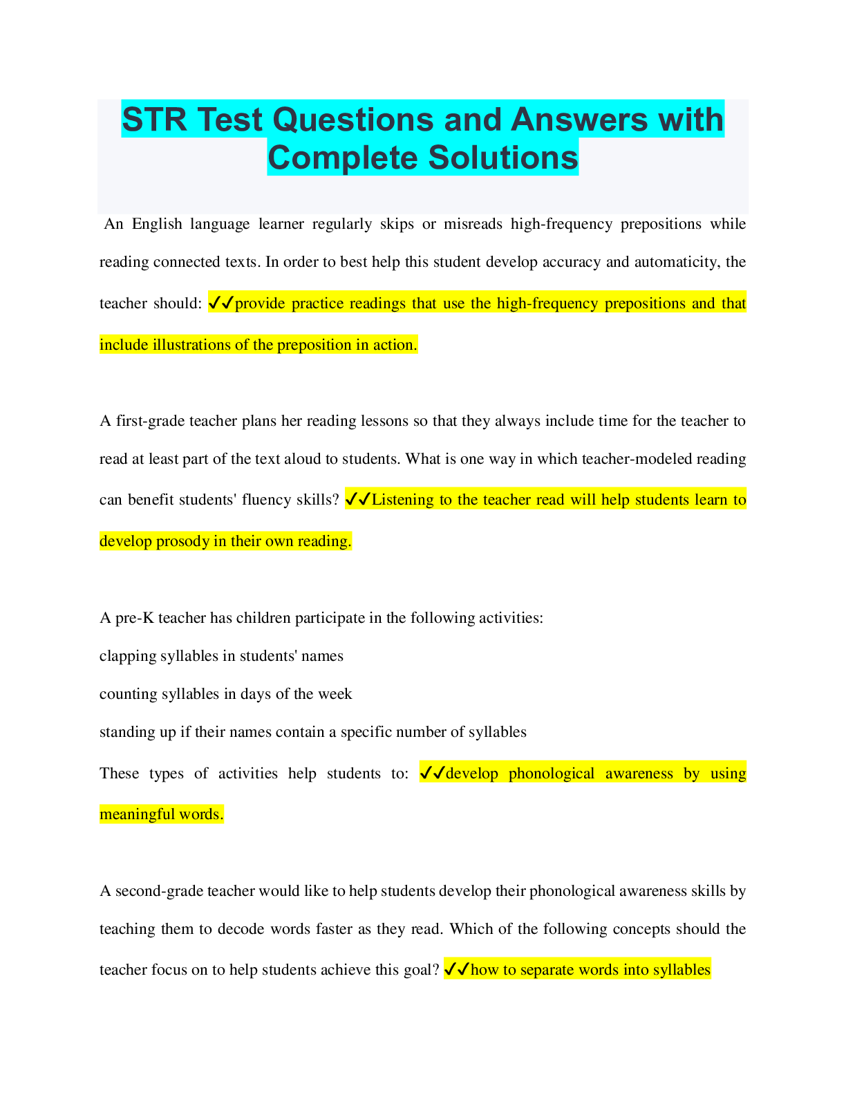 STR Test Questions and Answers with Complete Solutions - Scholarfriends