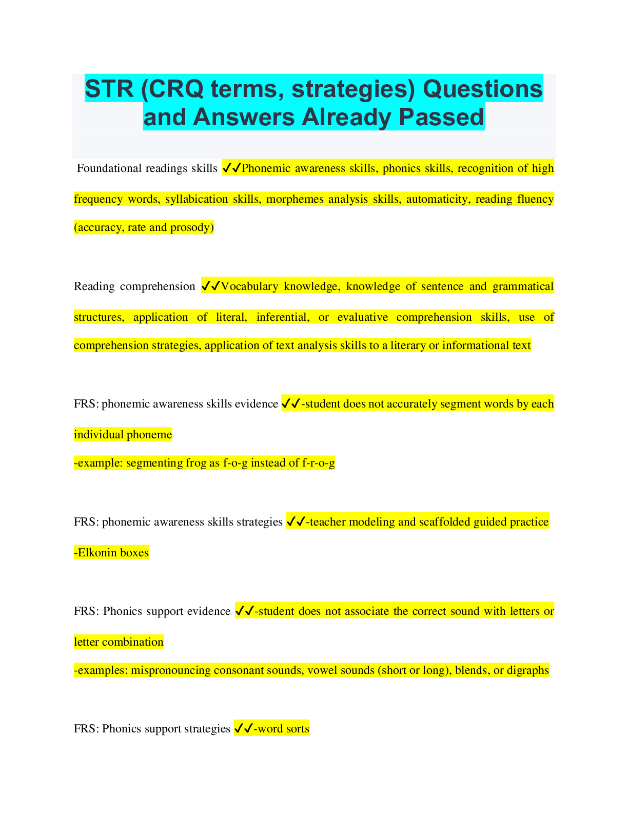 STR (CRQ terms, strategies) Questions and Answers Already Passed ...