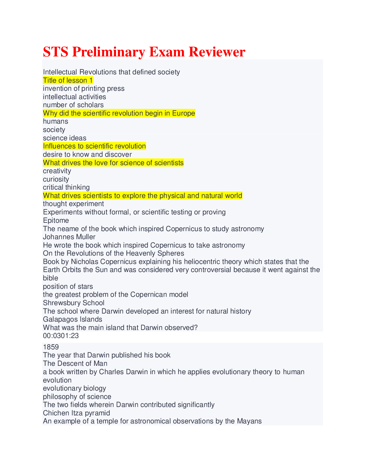 STS: Preliminary Exam Reviewer Quiz - Scholarfriends