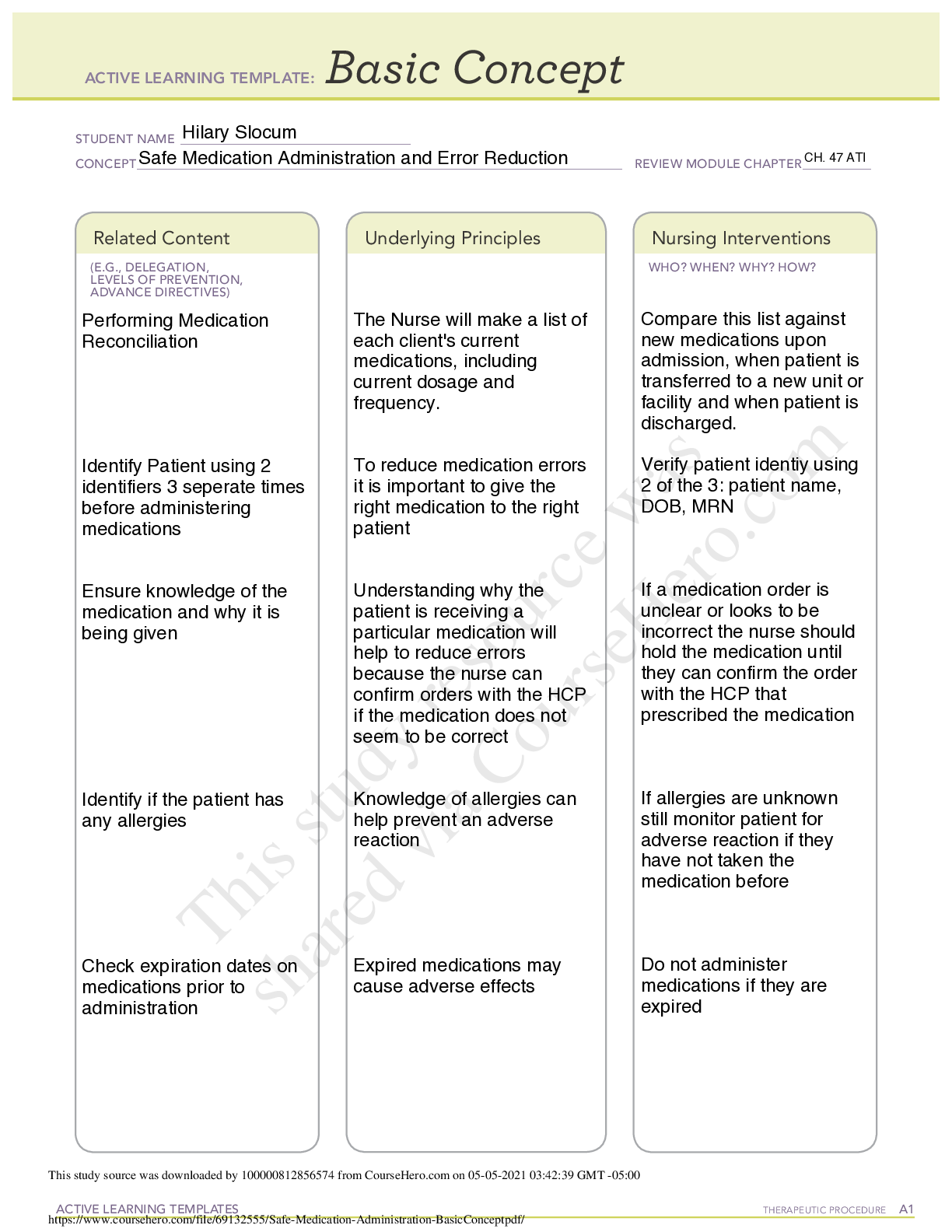 Safe Medication Administration Basic Concept ATI CH 47 - Scholarfriends
