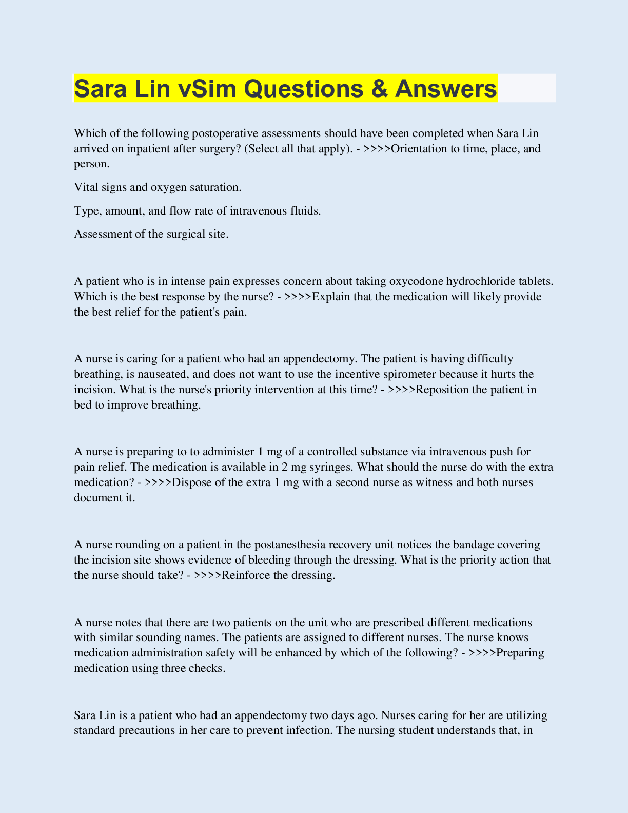 Sara Lin vSim Questions & Answers | with 100% Correct Answers | Updated ...