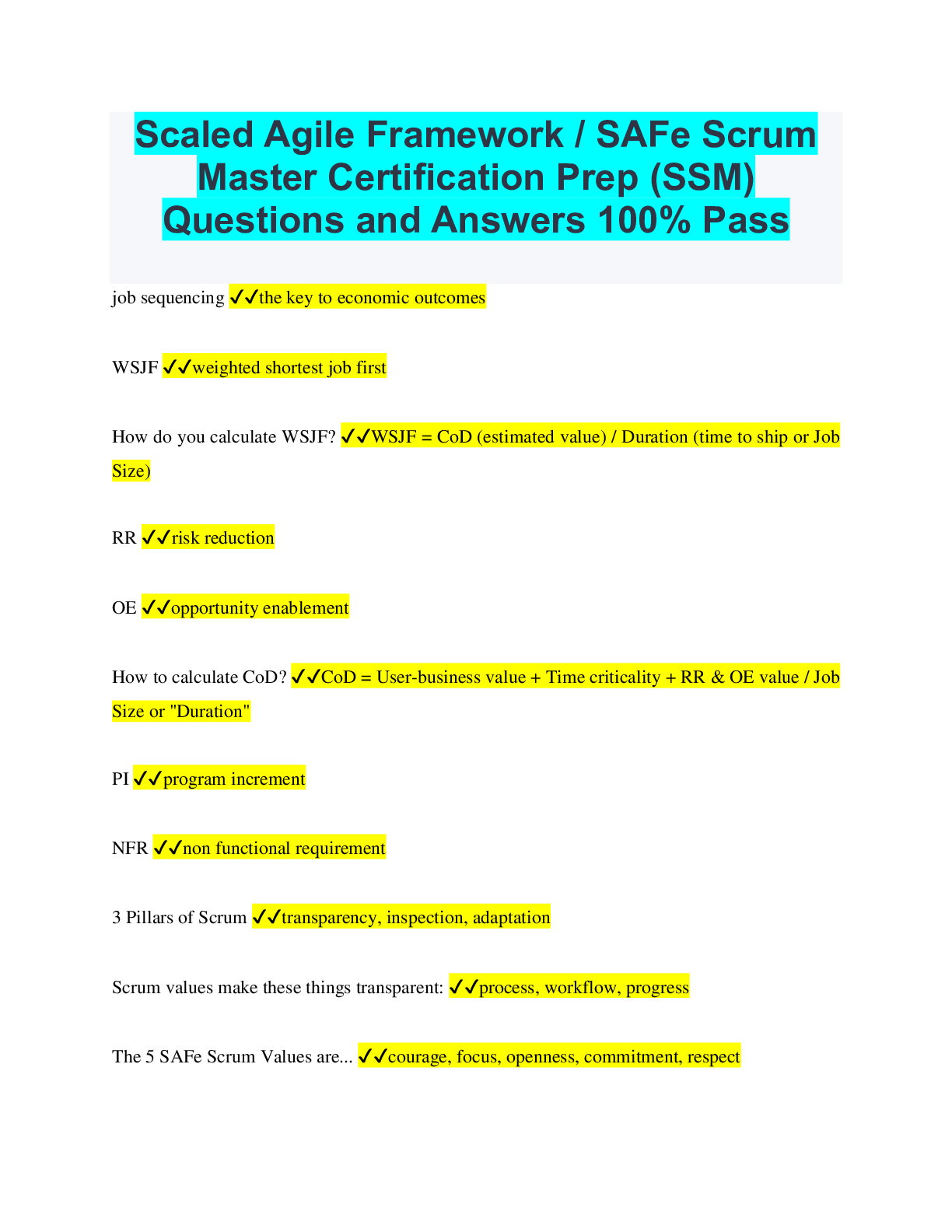 Scaled Agile Framework / SAFe Scrum Master Certification Prep (SSM ...