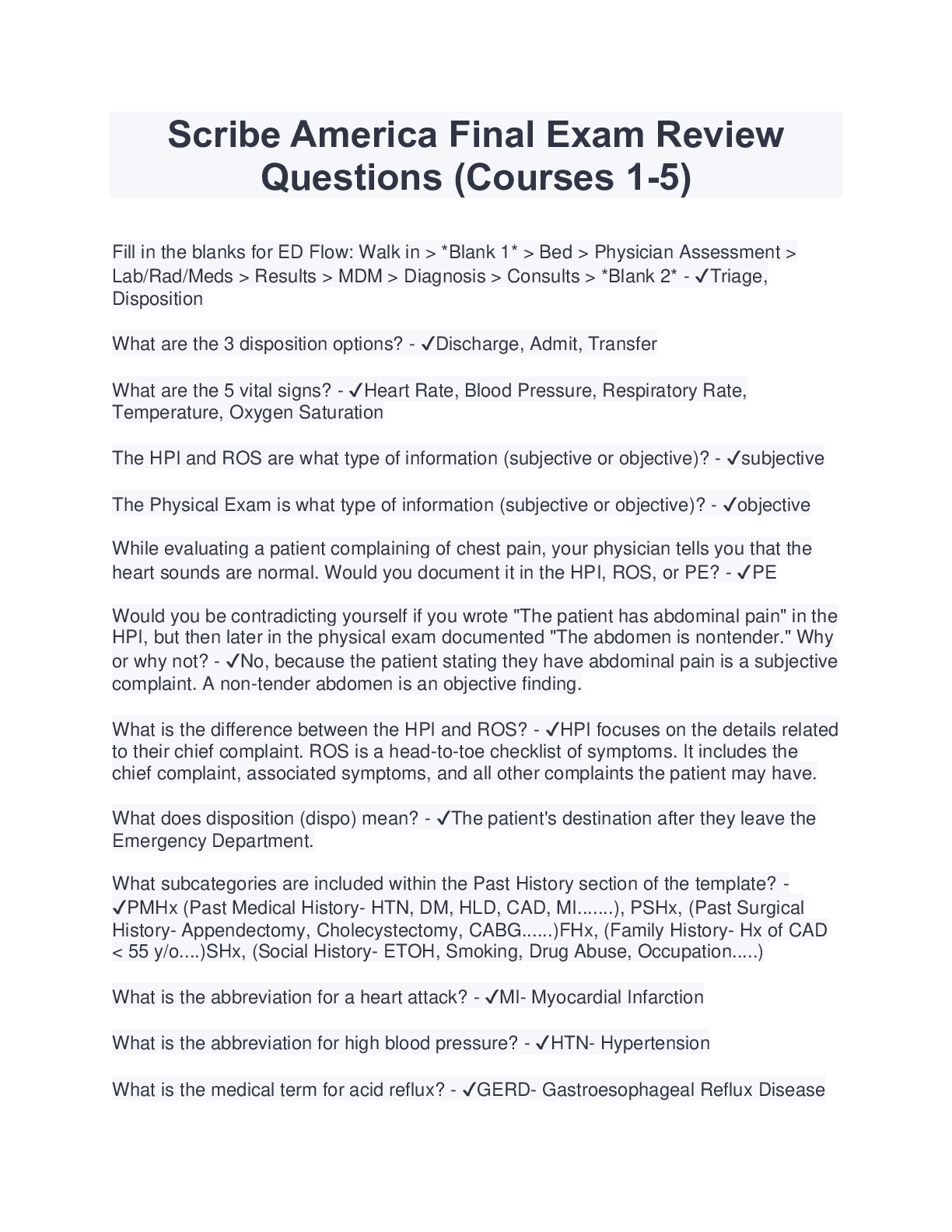 Scribe America Final Exam Review Questions (Courses 1-5) Latest 2023/ ...
