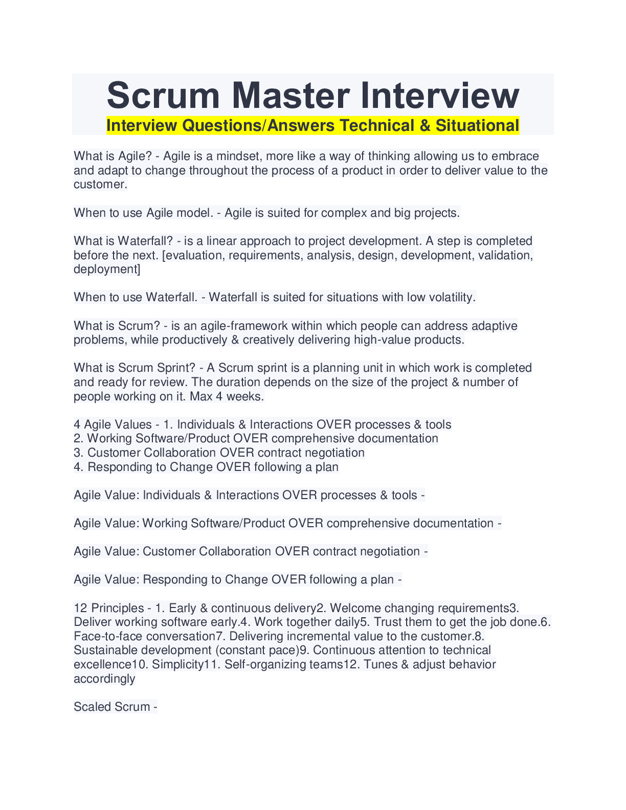 Scrum Master Interview Interview Questions/Answers Technical ...