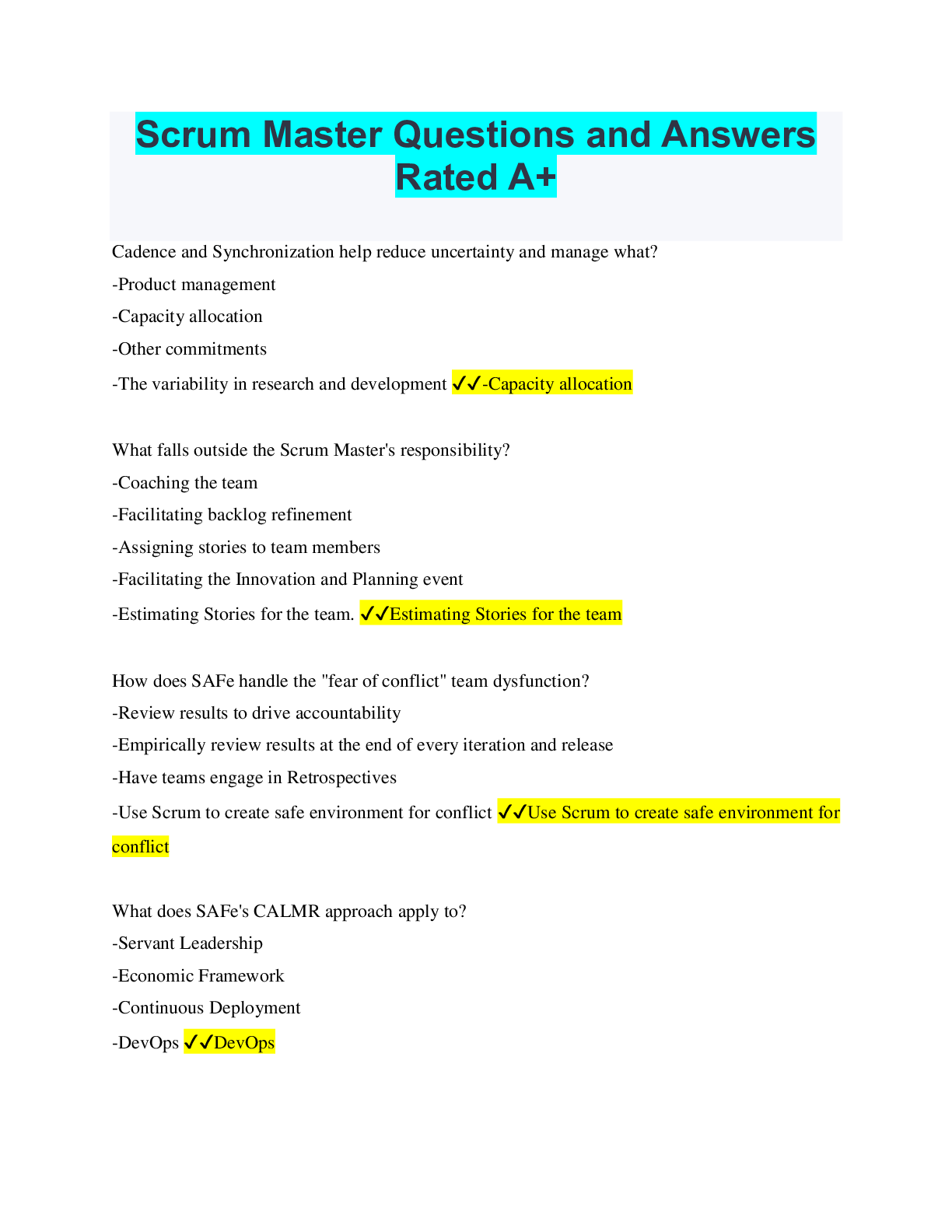Scrum Master Questions and Answers Rated A+ – Scholarfriends ...