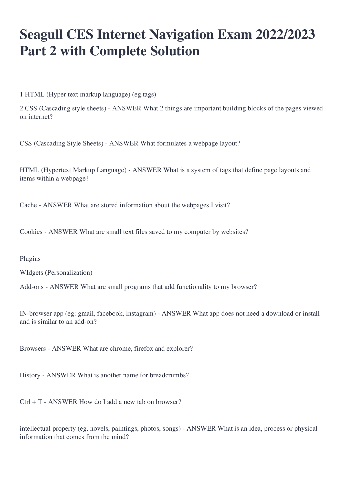 Seagull CES Internet Navigation Exam 2022/2023 Part 2 with Complete ...
