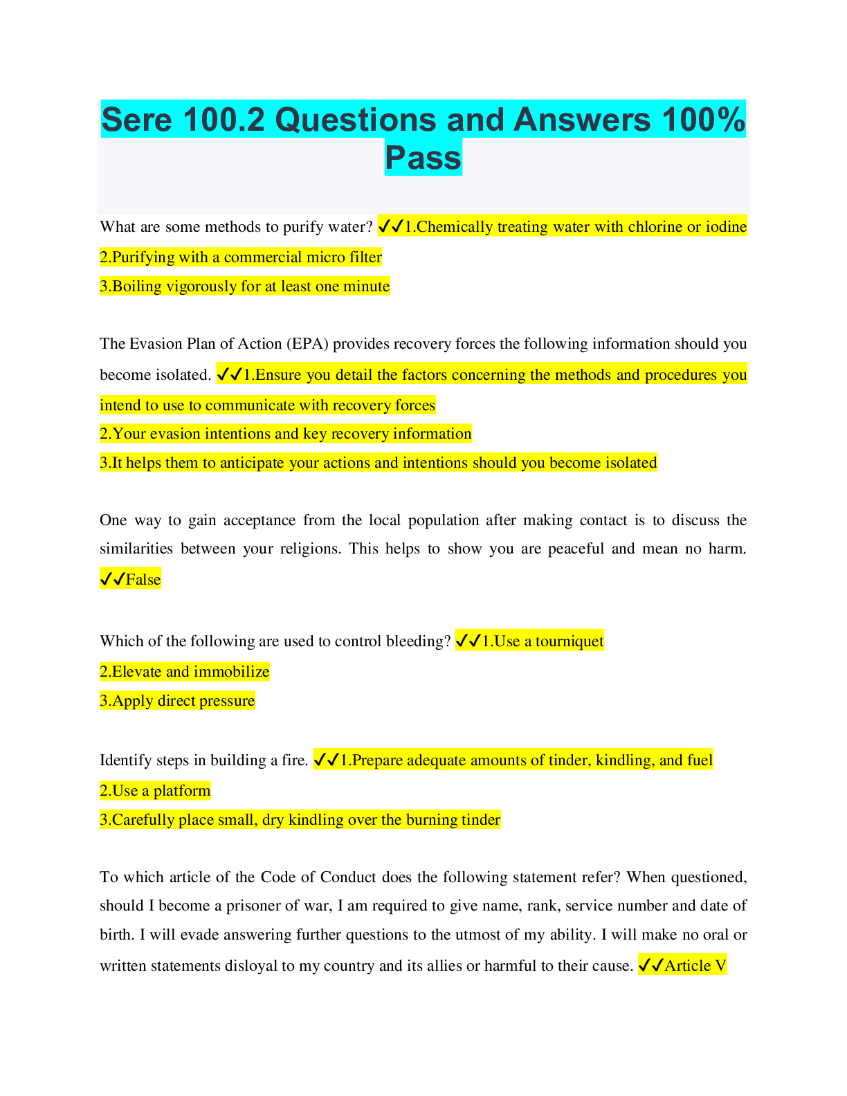 Sere 100.2 Questions and Answers 100% Pass - Scholarfriends