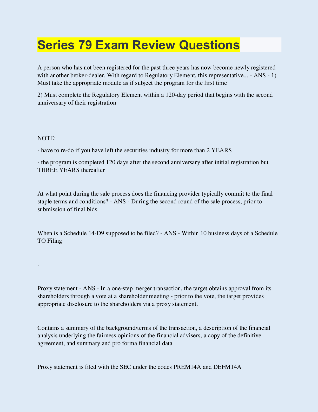 Series 79 Exam Review Questions | 160 Questions with 100% Correct ...