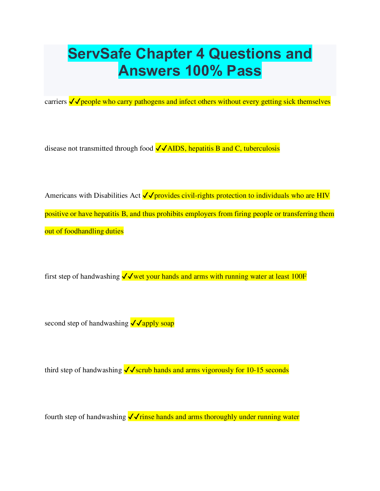 ServSafe Chapter 4 Questions and Answers 100% Pass - Scholarfriends