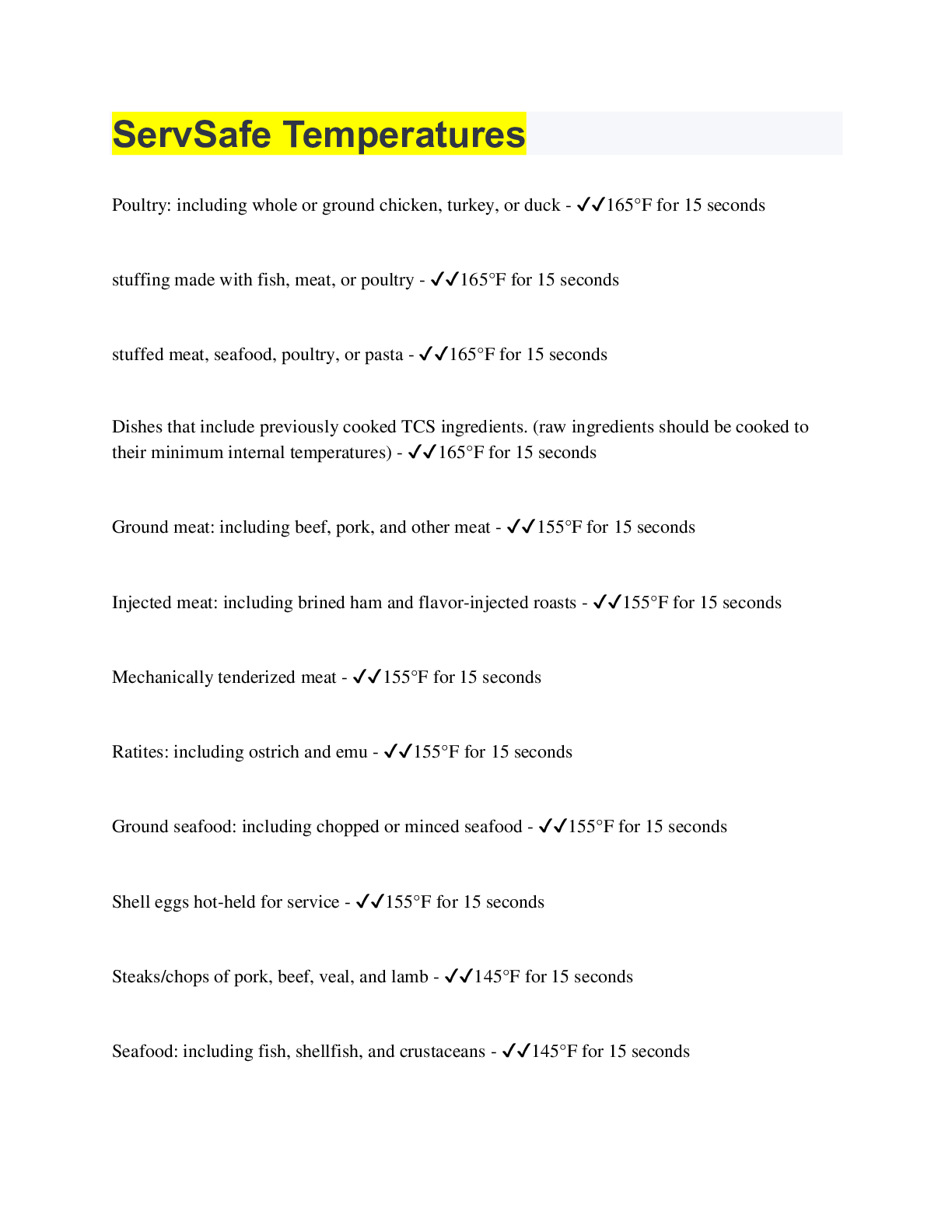 ServSafe Temperatures – Scholarfriends - Scholarfriends